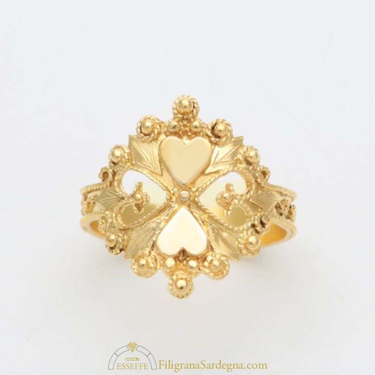 Fede sarda traforata con cuori d'oro - Gioielli Sardi Filigrana ...